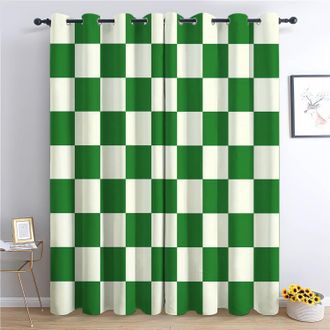 Generic Thermovorhang Verdunkelungsvorhang, 280x260 cm, Geometrisches Quadratisches Schachbrettnetz Blickdichter &Ouml;senvorhang Raumverdunkelung und Hitzereduzie