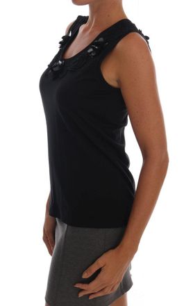 Dolce & Gabbana Womens Black Cotton Floral Crystal Tank Top