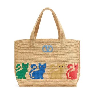 Valentino Raffiachat Gro&szlig;e bestickte Tote Bag - - Bags - Damen - Beige - ONE SIZE