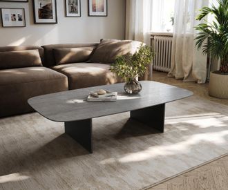 DELIFE Couchtisch Edge Boot 140x80 cm Keramik Beton Grau Salto Metall Schwarz, Couchtische