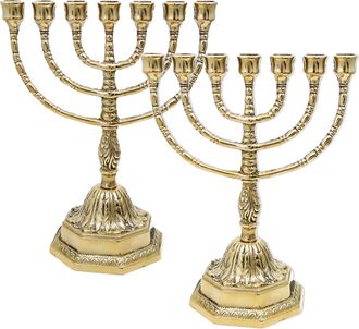 NKlaus 2X 7-Armiger Leuchter Menorah Messing 23cm Handarbeit Kerzenst&auml;nder 40143