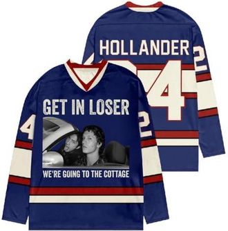 Generic Heated Rivalry Merch Get in Loser Were Going to The Cottage Hockey Jersey - Pull unisexe &agrave; col en V &agrave; manches longues, haut de sport streetwear pour l