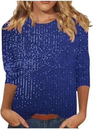 Generic Haut de f&ecirc;te &agrave; paillettes scintillantes pour femme | Chemisier ample &agrave; manches courtes &agrave; paillettes pour cocktail, vacances, festival, chemise de soir