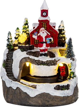 BESPORTBLE Beleuchtetes Miniatur-weihnachtshaus mit Licht Musik und Eisenbahn Kompakte Weihnachtsdekoration f&uuml;r Schreibtisch und Geschenkidee