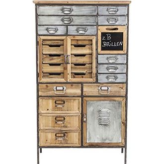 Kare Design Design Kommode Art Factory, Holz / Metall Kommode, Shabby Chic Kommode, Apothekerschrank, Vintage Werkzeugschrank, 32x76.5x132.5cm (H/B/T)