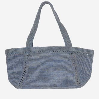 Patou Womens Large Raffia Bag With Logo Navy Shoulder
