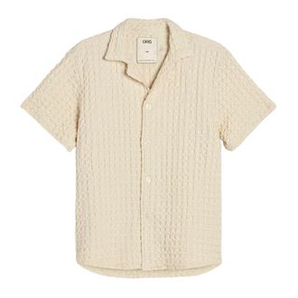 OAS Oas, Homme, Chemises, Beige, Taille: S Chemise gaufre avec col de station