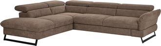 Fredriks home24 Ecksofa Manson mit Ottomane Braun/Taupe Microfaser 283 x 69cm Ottomane davorstehend links ohne Schlaffunktion Keine Funktion Modern