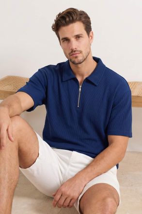 Trendyol MAN Herren Dunkelblau Einfarbig Kurz Oversize Poloshirts