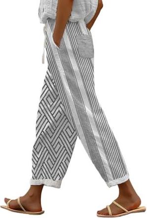Generic Pantalon en coton et lin pour femme - Jambe large - Pantalon de plage d&eacute;t&eacute; confortable - Pantalon de yoga Palazzo - XIYU26056, gris, 3XL