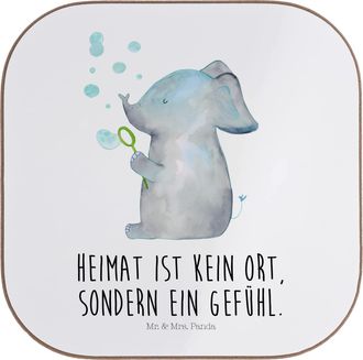 Mr. & Mrs. Panda Coaster Elefant Seifenblasen - Geschenk, Liebe, Liebesspruch, Holzuntersetzer, R&uuml;sseltier, Untersetzer Glas, Lustige Spr&uuml;che, gl&auml;seruntersetzer, Getr&auml;