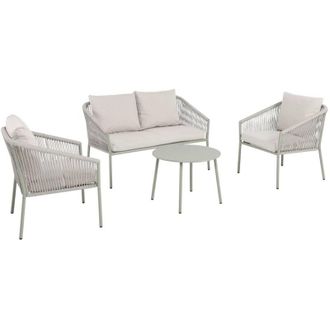 Sweeek Gartenlounge-Set aus Stahl mit Seilbespannung aus Kunststoff, 4 Pl&auml;tze