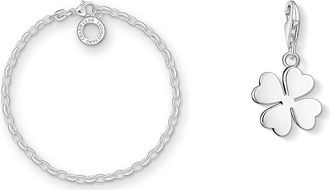 Thomas Sabo Damen Charm-Armband Charm Club 925 Sterling Silber X0163-001-12 & Damen Charm-Anhänger Kleeblatt Glücksbringer Charm Club 925 Sterling Silber 0884-001