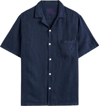 Portuguese Flannel Homme, Chemises, Bleu, Taille: S Chemise &agrave; Col Camp en Lin