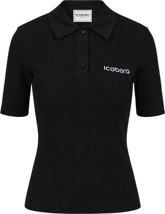 Iceberg Femme, Tops, Noir, Taille: 40 FR Polo Slim en Jersey C&ocirc;tel&eacute;
