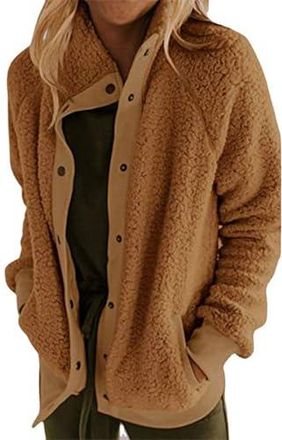 Generic Veste polaire Sherpa pour femme - Manteau dhiver à manches longues avec boutons - Vêtement dextérieur en polaire chaude et pelucheuse pour lhiver, la 