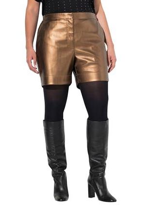Ulla Popken Femme Grandes Tailles Short en Similicuir, Coupe Large et Ceinture Confortable Or cuivre 58+ 813100650-58+