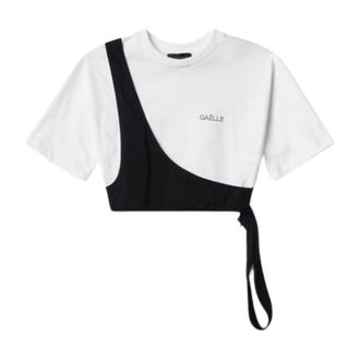 Ga&euml;lle Paris Crop T-Shirt mit One-Shoulder in Wei&szlig; - - Tops - Damen - Wei&szlig; - M