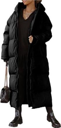 Generic Veste dhiver pour femme avec capuche, long manteau matelass&eacute; &agrave; capuche, poches rembourr&eacute;es, vestes dext&eacute;rieur chaudes en coton, E3 Noir, M