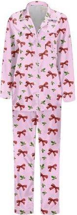 Generic Pyjama de Noël boutonné en satin de soie 2026 - Ensemble de pyjamas solides deux pièces pour la famille - Vêtements de nuit à manches longues pour mam