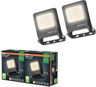 Osram ENDURA FLOOD PC 10W LED-Fluter, 3000K warmwei&szlig;, 1000 Lumen, IP65 Flutlicht wetterfest, recyceltes Alu, 110&deg; Winkel, Dunkelgrau, 2-Pack