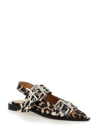 Ganni Womens Multicolor Ballet Shoes With Double Buckle Recycled Polyester