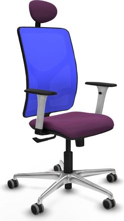 Piqueras y Crespo B&uuml;rostuhl mit wei&szlig;en und schwarzen Armlehnen, h&ouml;henverstellbare Lendenwirbelst&uuml;tze und festes Kopfteil, ausgestattet mit 3 Positionen, Blau/Violett