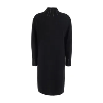 Fabiana Filippi Femme, Robes, Noir, Taille: 34 FR Robe Longue &agrave; Manches Longues et Col