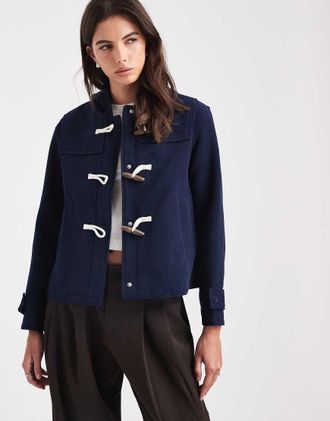 Brave Soul Duffle-coat court &agrave; capuche aspect laine - Bleu marine