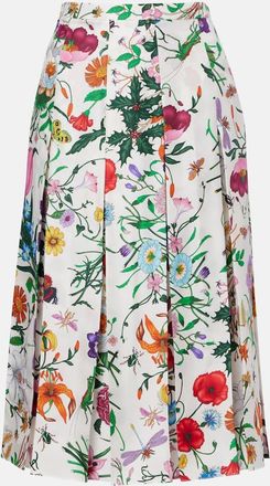 Gucci Jupe midi en serg&eacute; de soie &agrave; fleurs