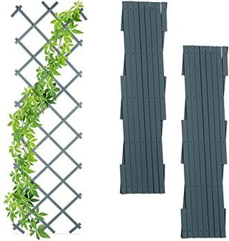 Relaxdays Rankgitter ausziehbar, 3er Set, Rankhilfe Kletterpflanzen, 180cm, Garten, Balkon, Terrasse, Kunststoff, grau