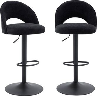 Sweeek Lot de deux tabourets de bar ajustables métal et tissu noir. pied noir - L 49 x P 49 x H 88.5-110cm - Abby