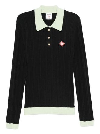 Casablanca polo en maille à design côtelé - Noir
