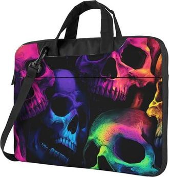 Generic Sac pour ordinateur portable de 15,6, motif t&ecirc;te de mort color&eacute;e, housse de protection pour ordinateur portable dHalloween avec bandouli&egrave;re, r&eacute;sistant