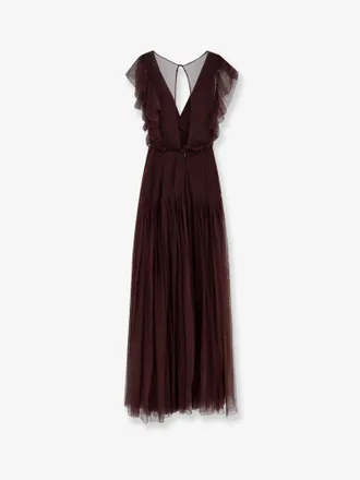 Elisabetta Franchi Womens Evening Gown With Rhinestones Brown Polyester