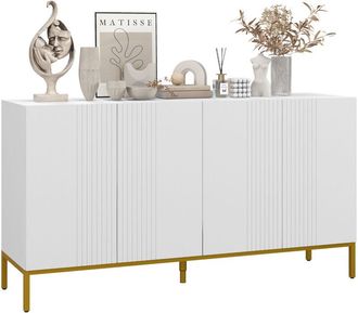 HOMCOM Homcom - Buffet design contemporain graphique - 4 portes, 2 &eacute;tag&egrave;res - acier dor&eacute; panneaux blanc