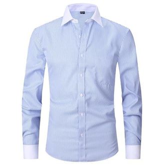 Generic Chemise &agrave; manches longues pour homme - Classique - Moderne - Coupe facile - Avec col Kent - En coton m&eacute;lang&eacute; - Pour la vie quotidienne, le bureau, les