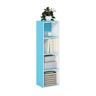 Furinno Pasir Biblioth&egrave;que ouverte &agrave; 4 niveaux, Blanc/Bleu clair, 4-Tier Cube