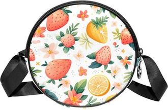 Generic Petit sac &agrave; bandouli&egrave;re rond pour femme, motif fruits de dessin anim&eacute;, avec fermeture &eacute;clair, bretelles r&eacute;glables, sac &agrave; main rond d&eacute;contract&eacute; pour fe