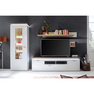 Loftscape home24 Wohnwand I 3-teilig Front & Korpus: Spanplatte, beschichtet R&uuml;ckwand: HDF Hochdichte Holzfaserplatte, beschichtet Griffe: Metall, lackiert