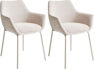 Beliani Lot de 2 Chaises Moderne de Salle &agrave; Manger Base en M&eacute;tal avec Accoudoirs Beige Clair Bowdon