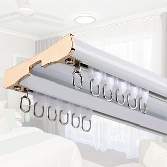 Generic Vorhangschiene f&uuml;r Deckenmontage, Gardinenstange auf Ma&szlig; 60~680 cm, Leise Aluminium Fl&auml;chenvorhangschiene 2-l&auml;ufig, F&uuml;r Schiebegardine/Schiebevorhang(