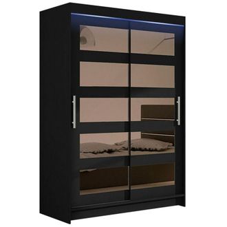 Mirjan24 Mobilier1 - Armoire Closico 111, Noir, 200x120x58cm, Portes darmoire: Coulissantes, Nombre d&eacute;tag&egrave;res: 0, led