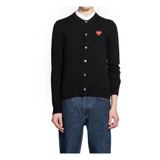 Comme Des Gar&ccedil;ons Homme, Pulls, Noir, Taille: M Cardigan Ras du Cou Embl&egrave;me Rouge