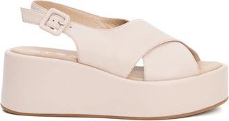 Strategia Sandalen - Beige Leather Crossover Wedges With Platform Sole - Gr. 37,5 (EU) - in Beige - für Damen