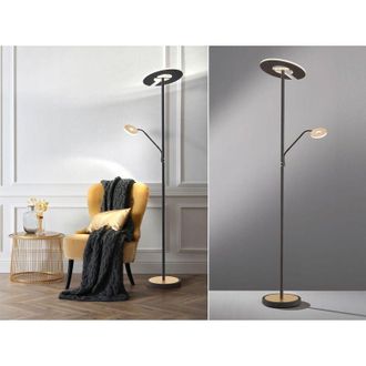 Fischer & Honsel LED Deckenfluter DENT Schwarz / Gold mit Leselampe dimmbar, Höhe 180cm