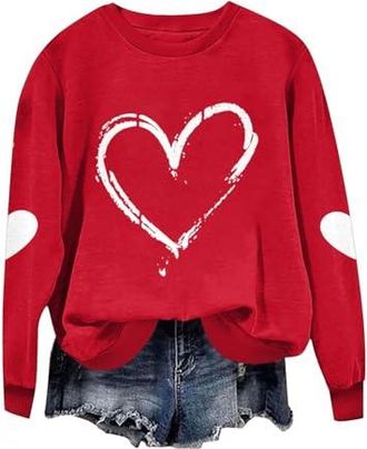 Generico Sweatshirt sans capuche pour femme, sweat &agrave; manches longues, t-shirt avec imprim&eacute; de la Saint-Valentin pour femme, pull &agrave; col rond, rouge, Rose intens