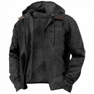 Generic Veste dhiver l&eacute;g&egrave;re et &eacute;paisse &agrave; capuche avec fermeture &eacute;clair et doublure en polaire pour homme, Noir, 4XL