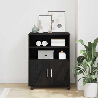 vidaXL Cabinet &agrave; Roulettes avec &eacute;tag&egrave;re Ch&ecirc;ne noir 60 x 48 x 81 cm Vidaxl
