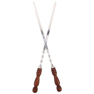 Cabilock 2st&uuml;cke Edelstahl Grillspie&szlig;e mit Holzgriff Flach und Breit Wiederverwendbar f&uuml;r Gem&uuml;se Fleisch H&auml;hnchen Picknick Camping Outdoor Grill Zubeh&ouml;r